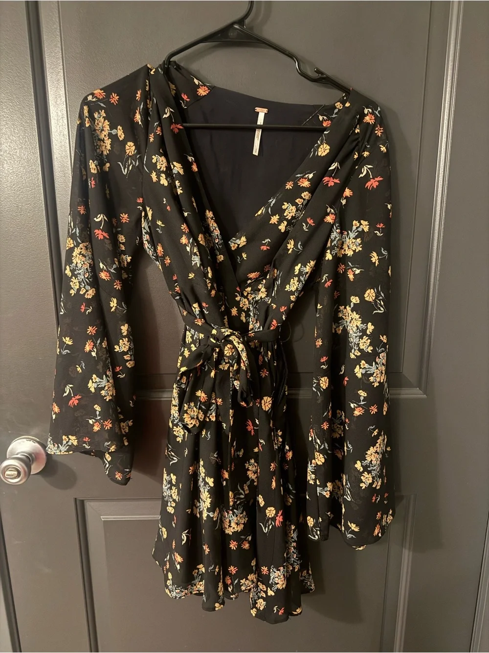 Free People | Dresses | Free People Black Floral Wrap Dress | Poshmark